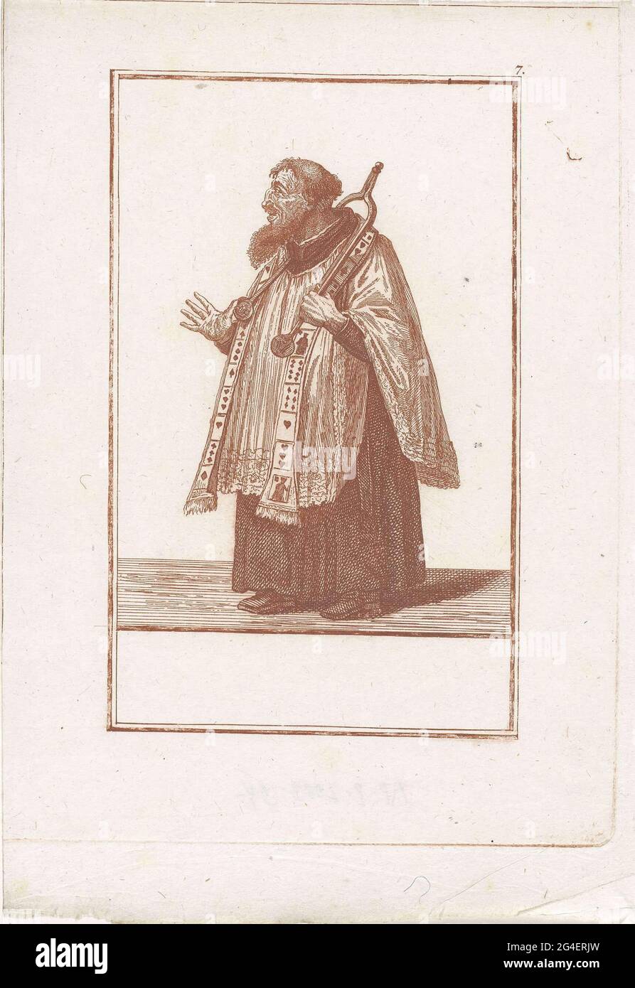 . A bearded monk. He carries the white albe and a stole, made from ...