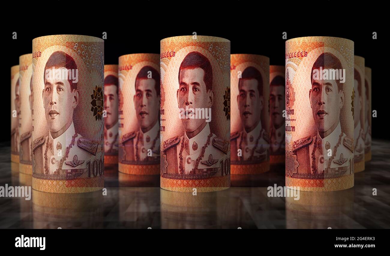 Thai Baht money pack 3d illustration. THB banknote bundle stacks ...