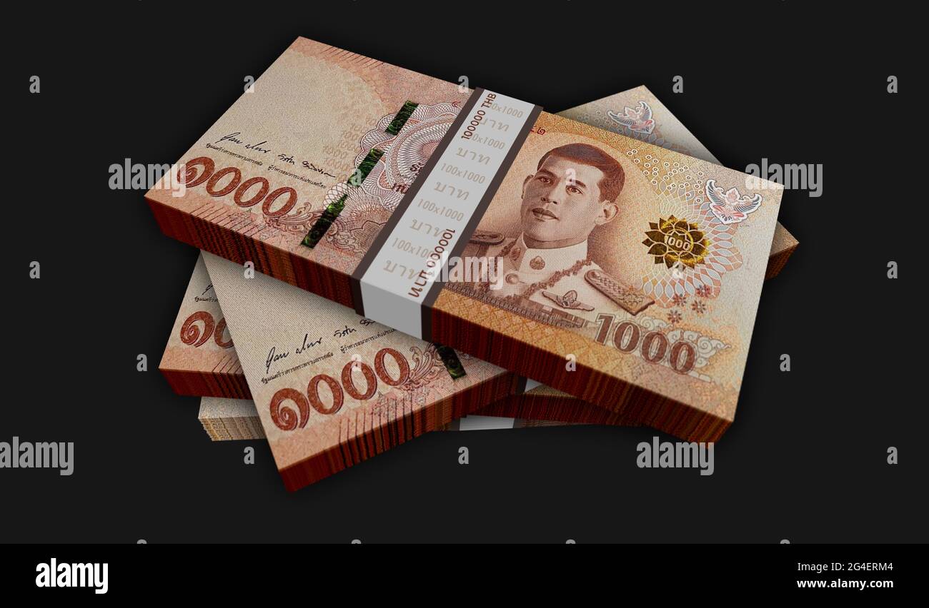 Thai Baht money pack 3d illustration. THB banknote bundle stacks ...