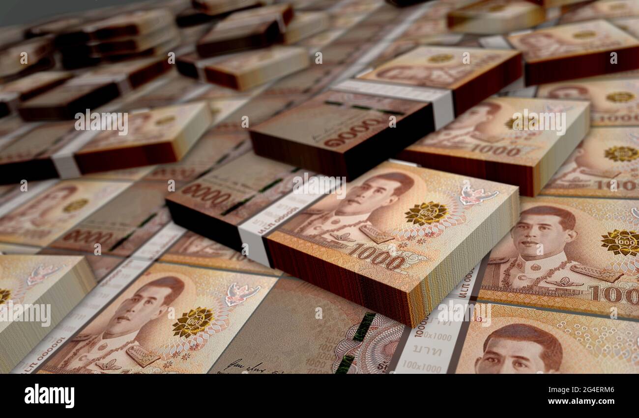 Thai Baht money pack 3d illustration. THB banknote bundle stacks ...