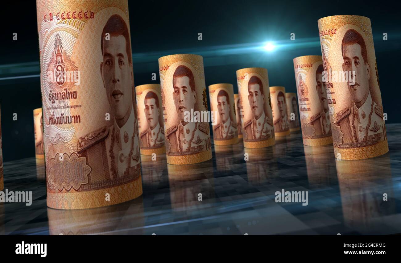 Thai Baht money pack 3d illustration. THB banknote bundle stacks ...