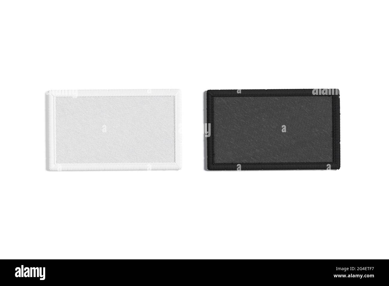 Blank black and white rectangle embroidered patch mockup, top view ...