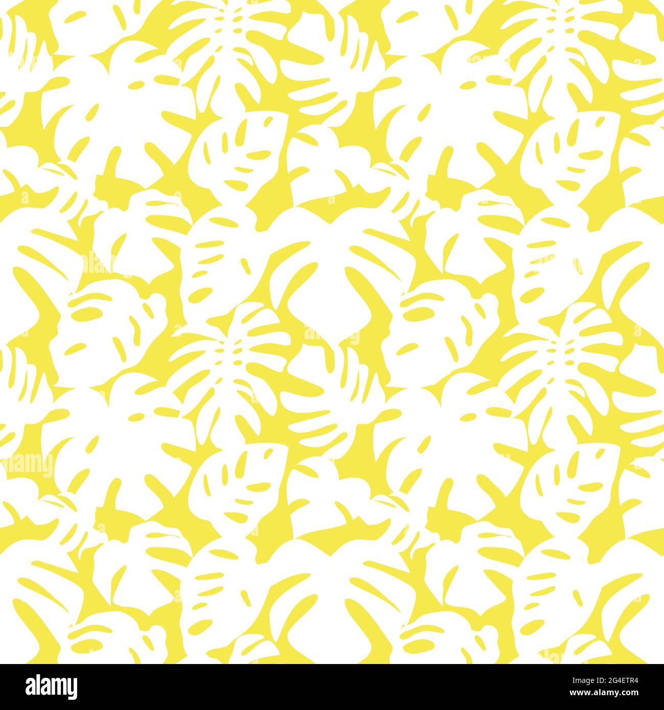 Seamless pattern with white tropical leaves on yellow background Stock ...