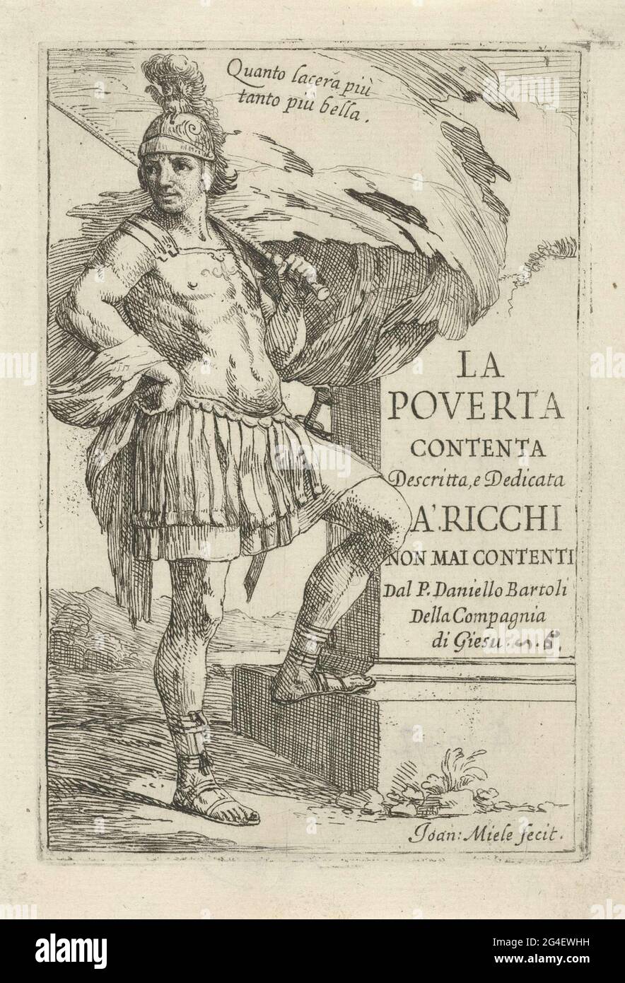 . A Roman soldier standing with a foot on the edge of a monumental ...