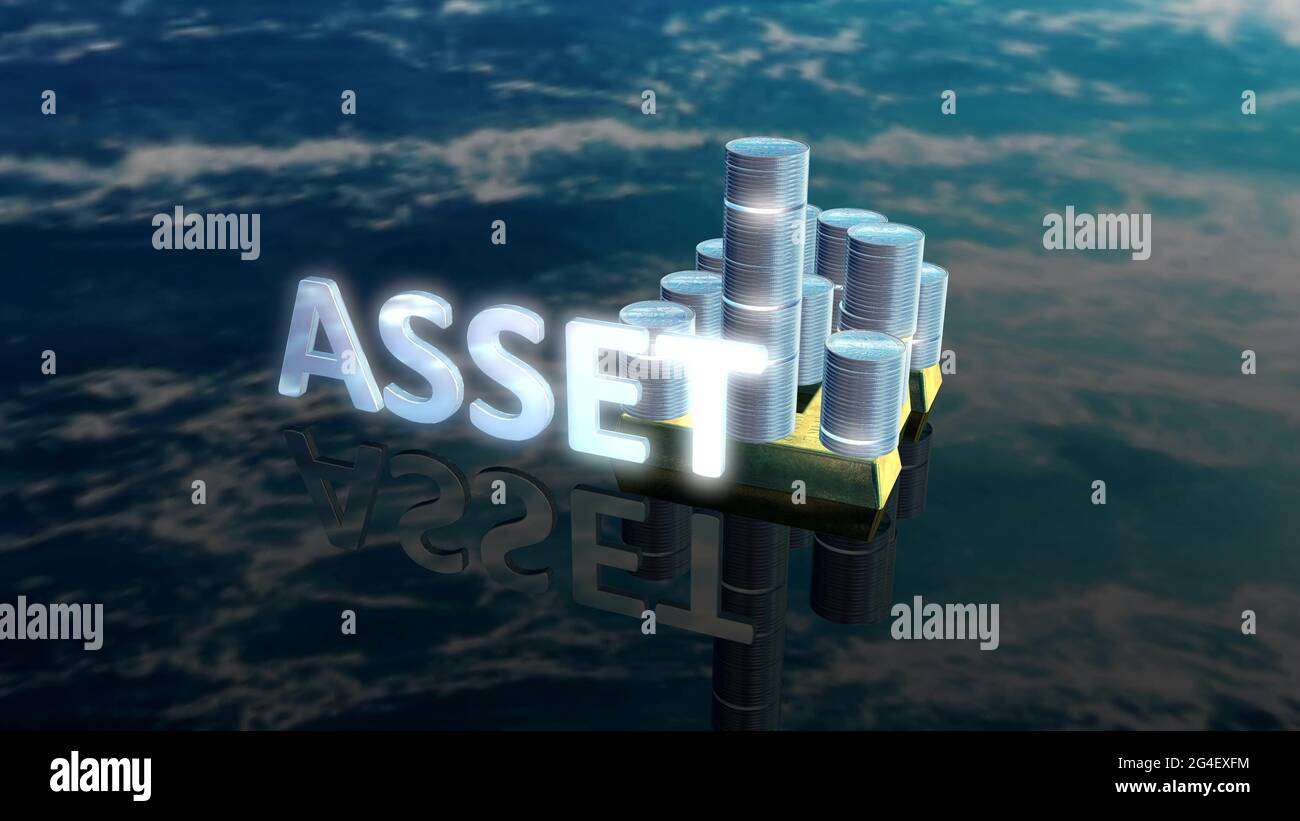 Glowing Asset text with background house made up of coin Stock Photo ...