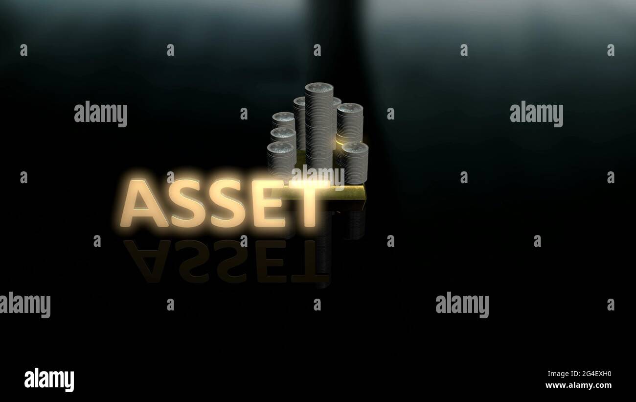 Glowing Asset text with background house made up of coin Stock Photo ...