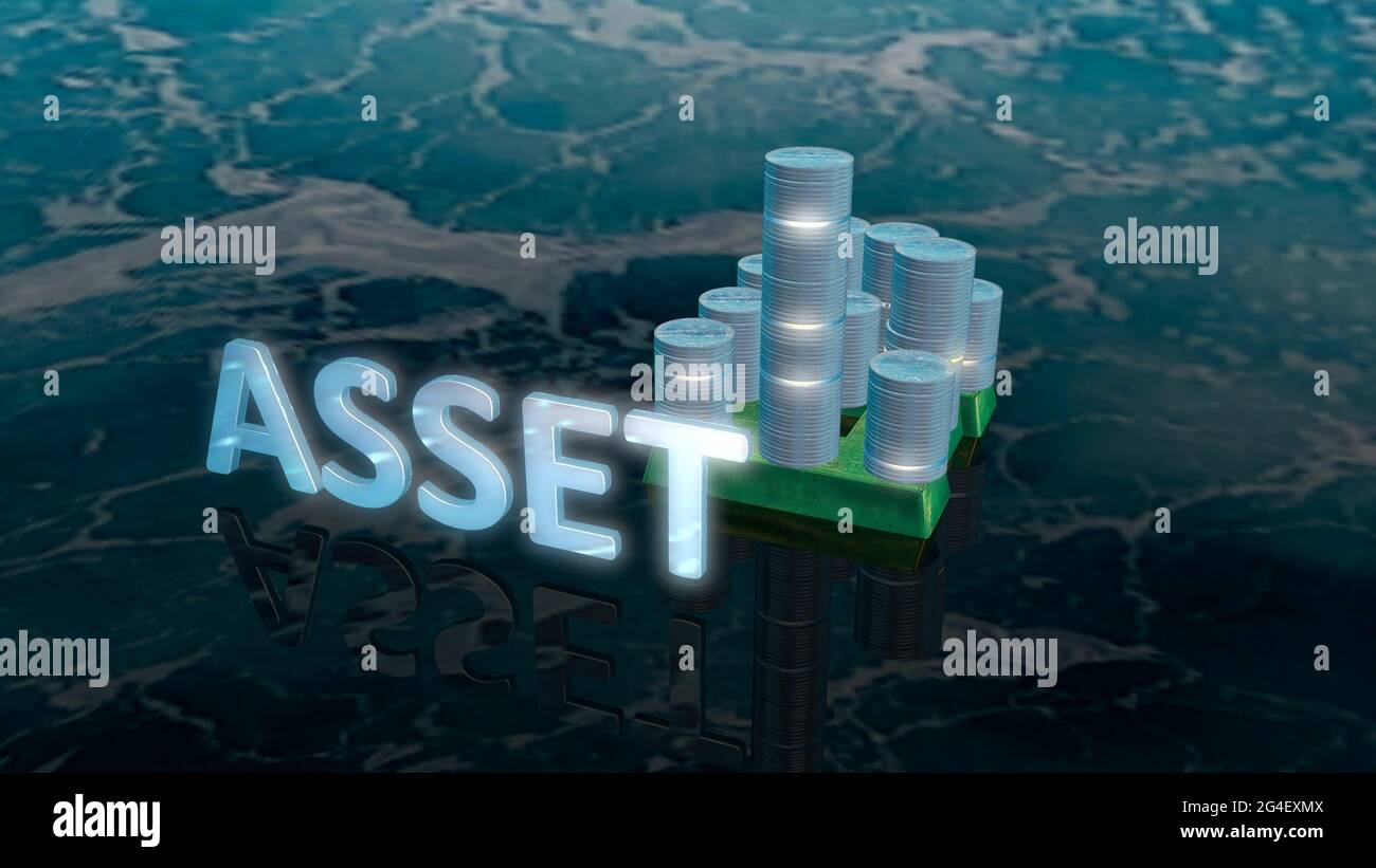 Glowing Asset text with background house made up of coin Stock Photo ...