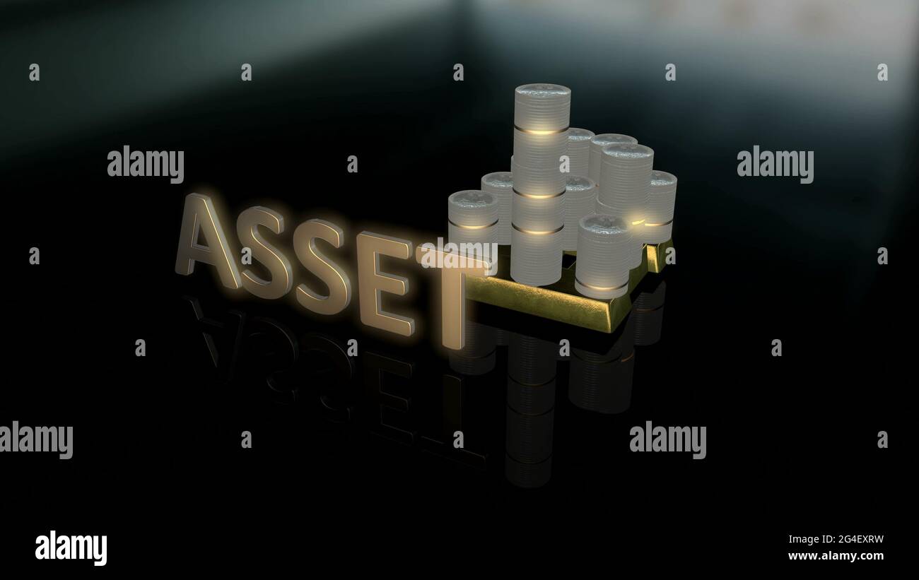 Glowing Asset text with background house made up of coin Stock Photo ...