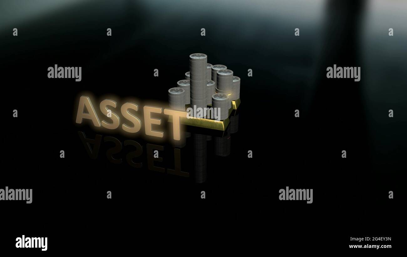 Glowing Asset text with background house made up of coin Stock Photo ...