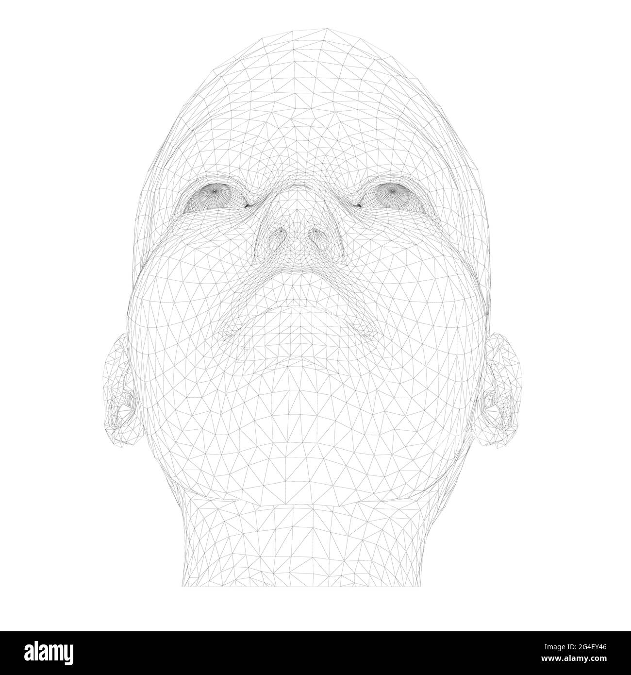 Black lines girl head wireframe isolated on white background. Bottom ...