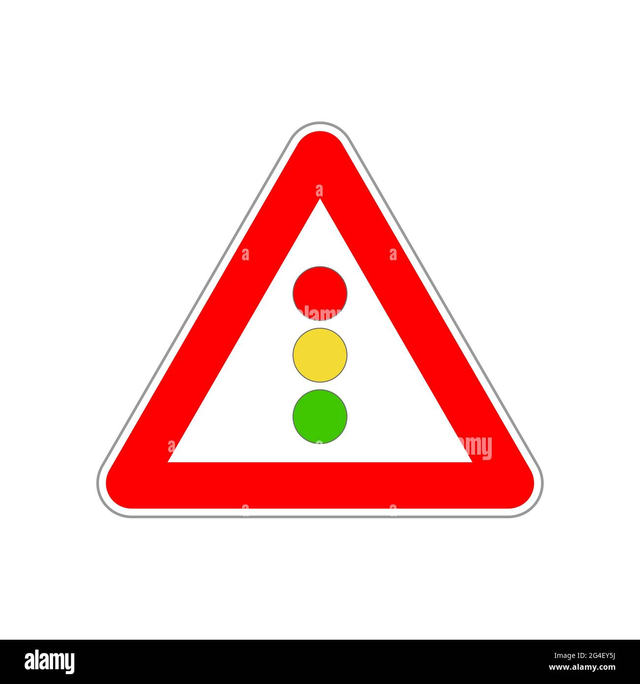 Traffic light icon on the triangle red and white road sign on white ...