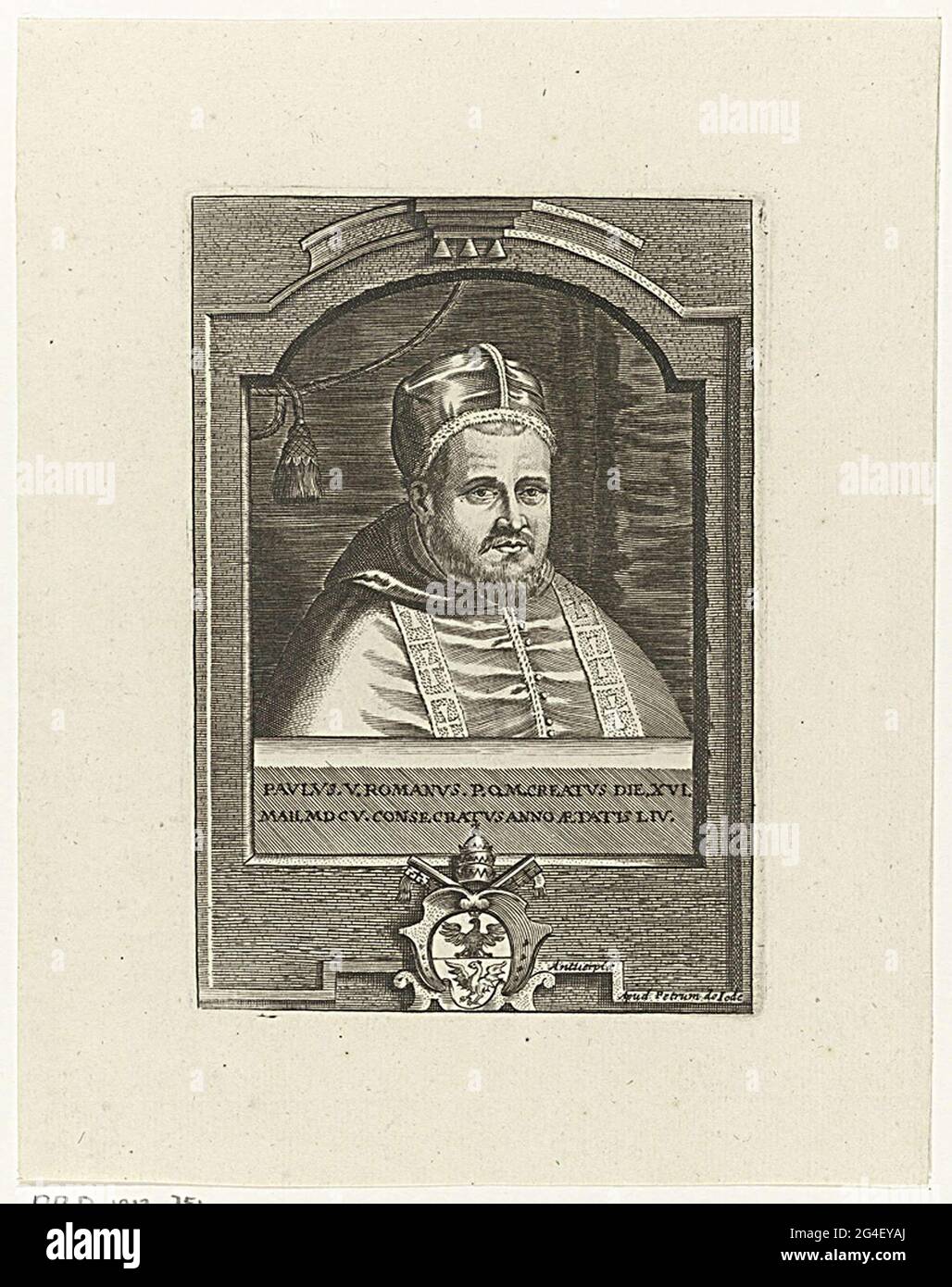 . Bust portrait of Pope Paulus V at the age of 54, with Camauro. The ...