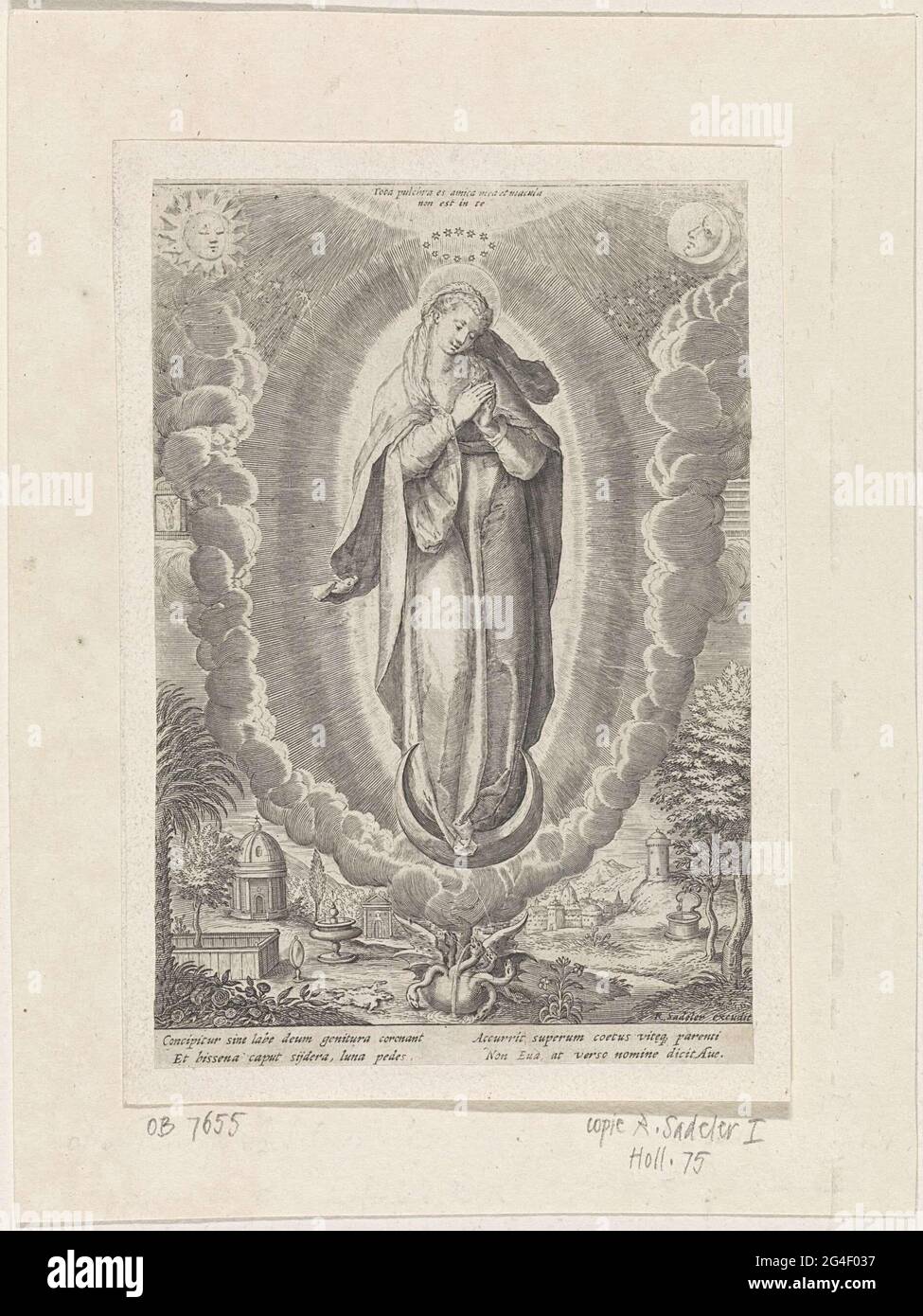 . In the air the virgin Mary standing on the crescent nickel in a ...