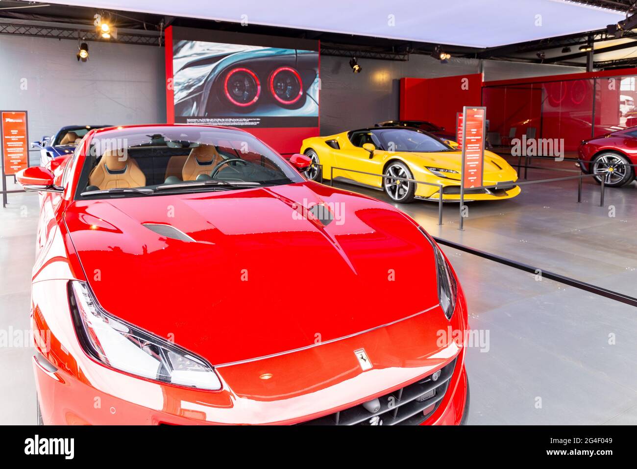 A Ferrari seen on a stand during the Passione Ferrari of the Ferrari ...