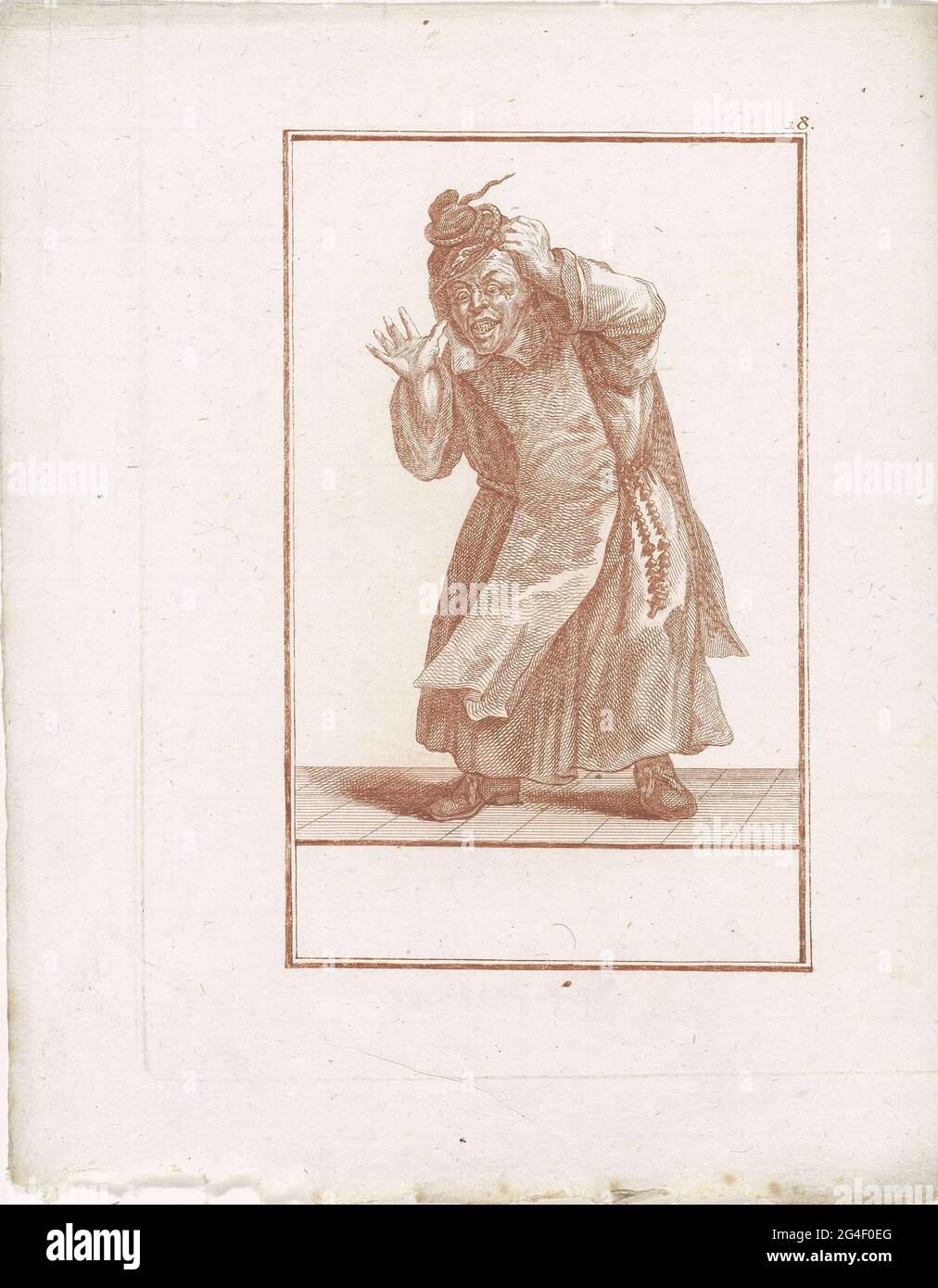 . Standing monk, hands raised, a snake on his head. He grins. The print ...