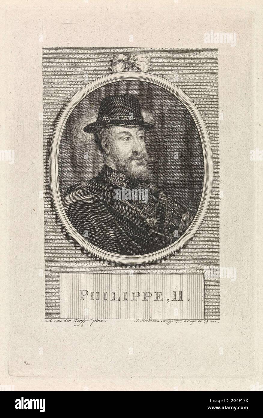 . Bust to the right of Philip II, king of Spain in an oval medallion ...