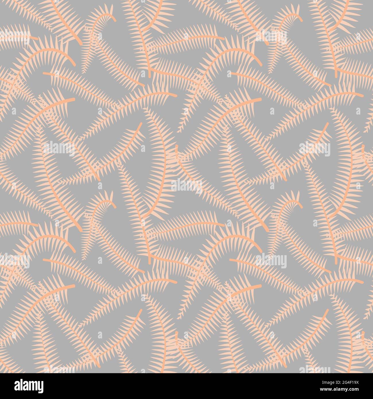 Simple minimal pink fern leaves tropical seamless pattern. Gray ...