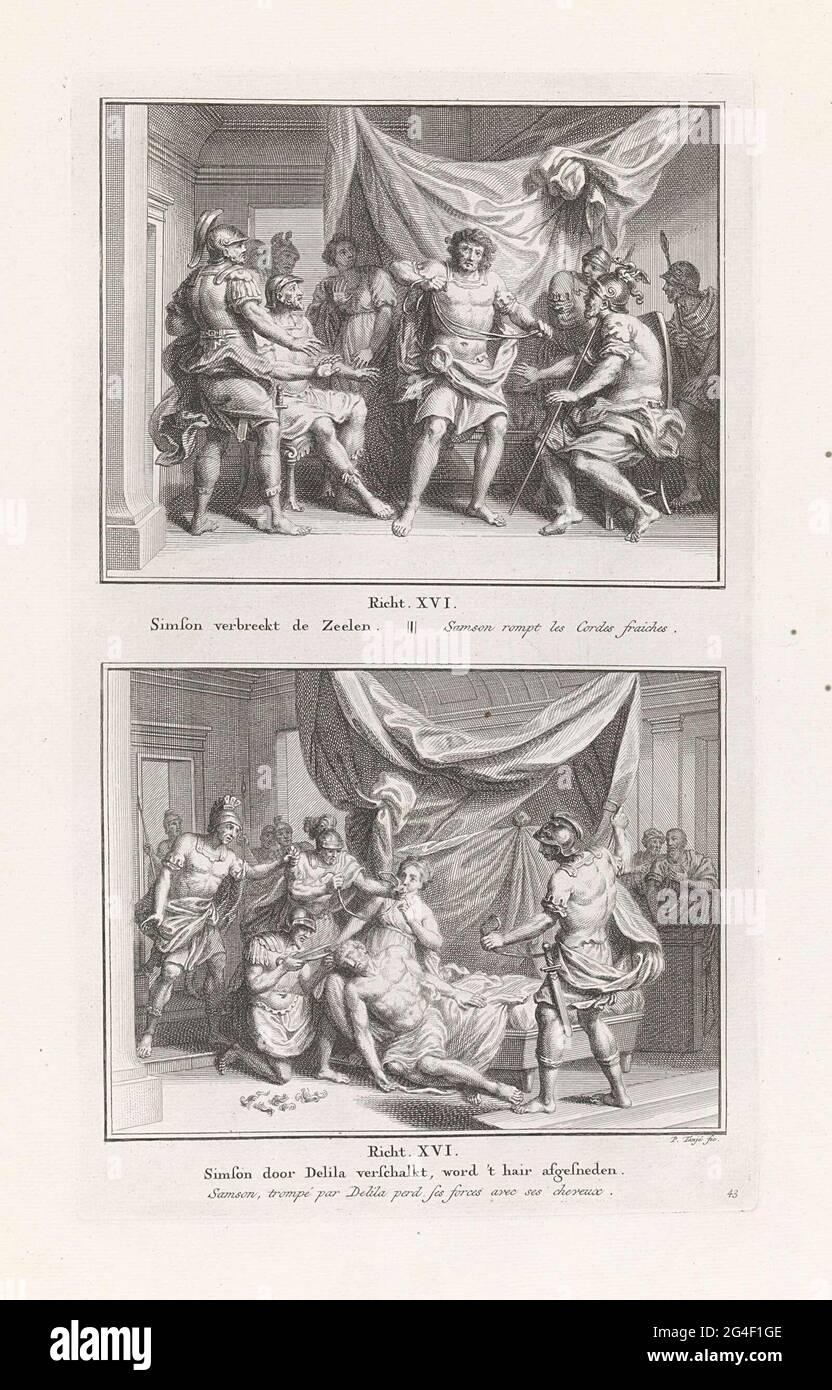 . Two biblical performances. Above: Simson breaks the ropes, with which ...