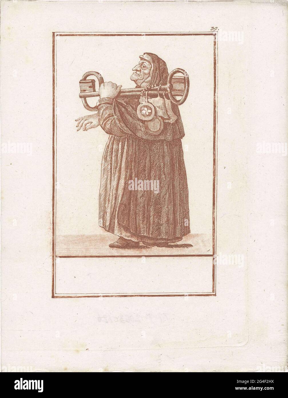 . A thick monk is wearing two large keys over his shoulders (the ...