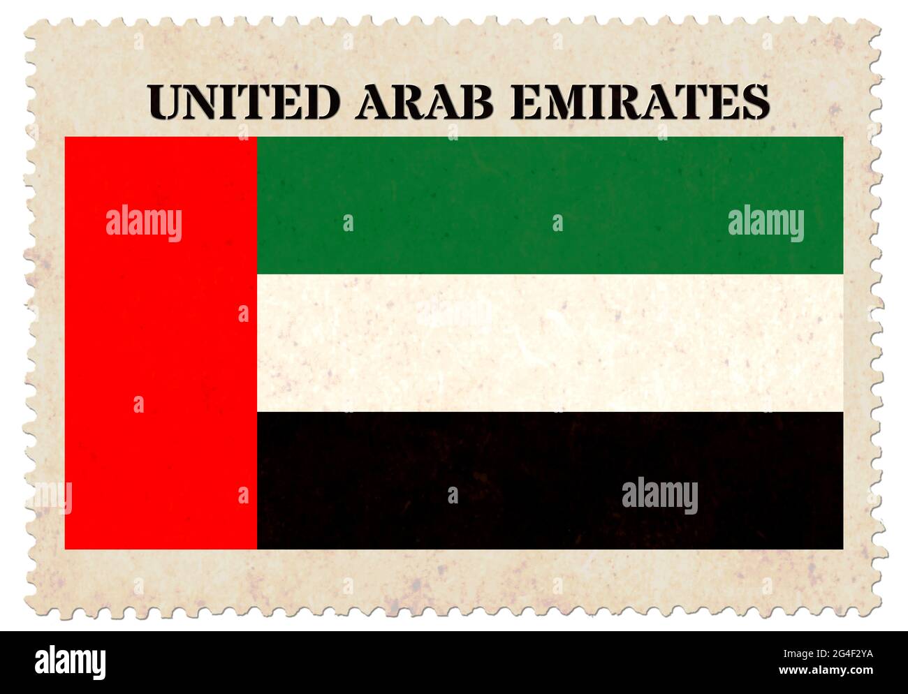 United Arab Emirates flag Postage stamp isolated on white background ...