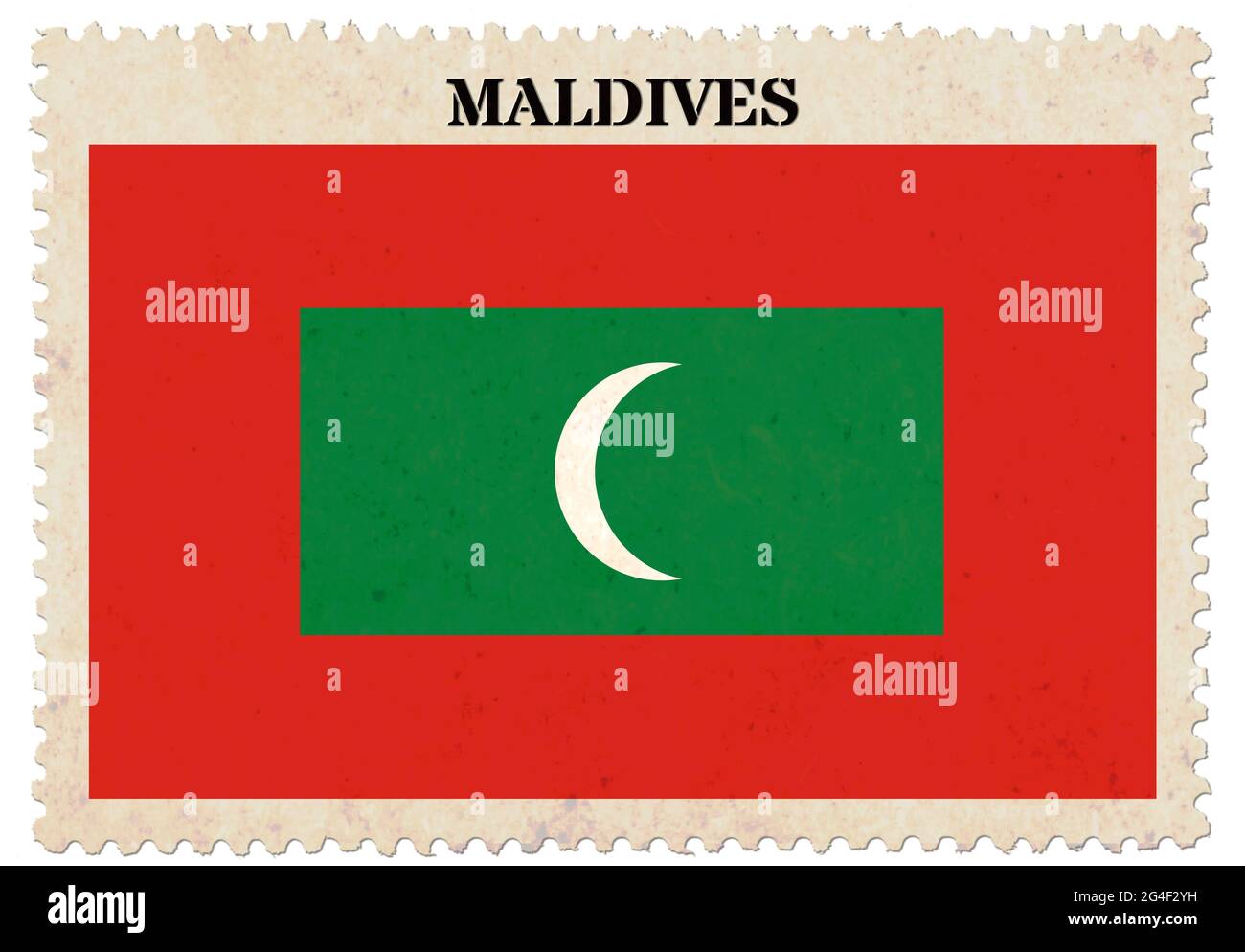 Maldives flag Postage stamp isolated on white background with clipping ...