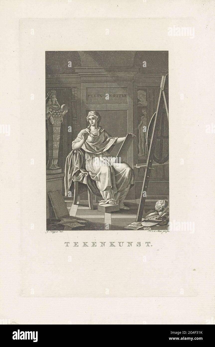 . Person's Personification, seated on a chair, with a pen in one hand ...