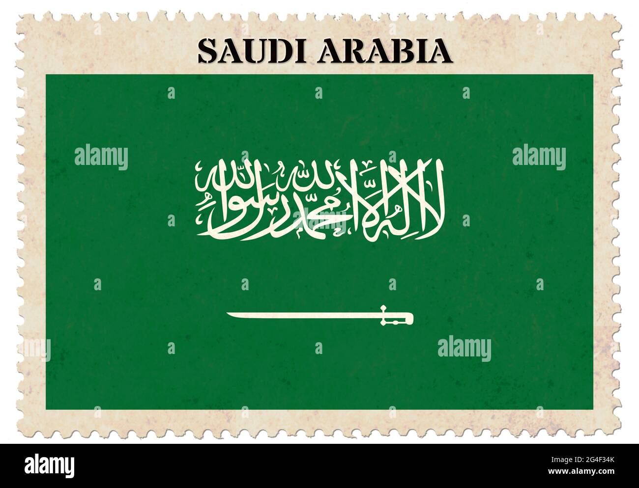 Saudi Arabia flag Postage stamp isolated on white background with ...