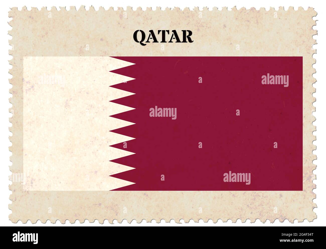 Qatar flag Postage stamp isolated on white background with clipping ...
