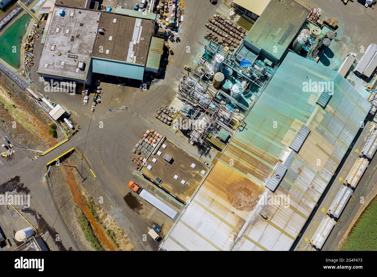 Aerial panoramic view on of industrial zone chemical factory production ...