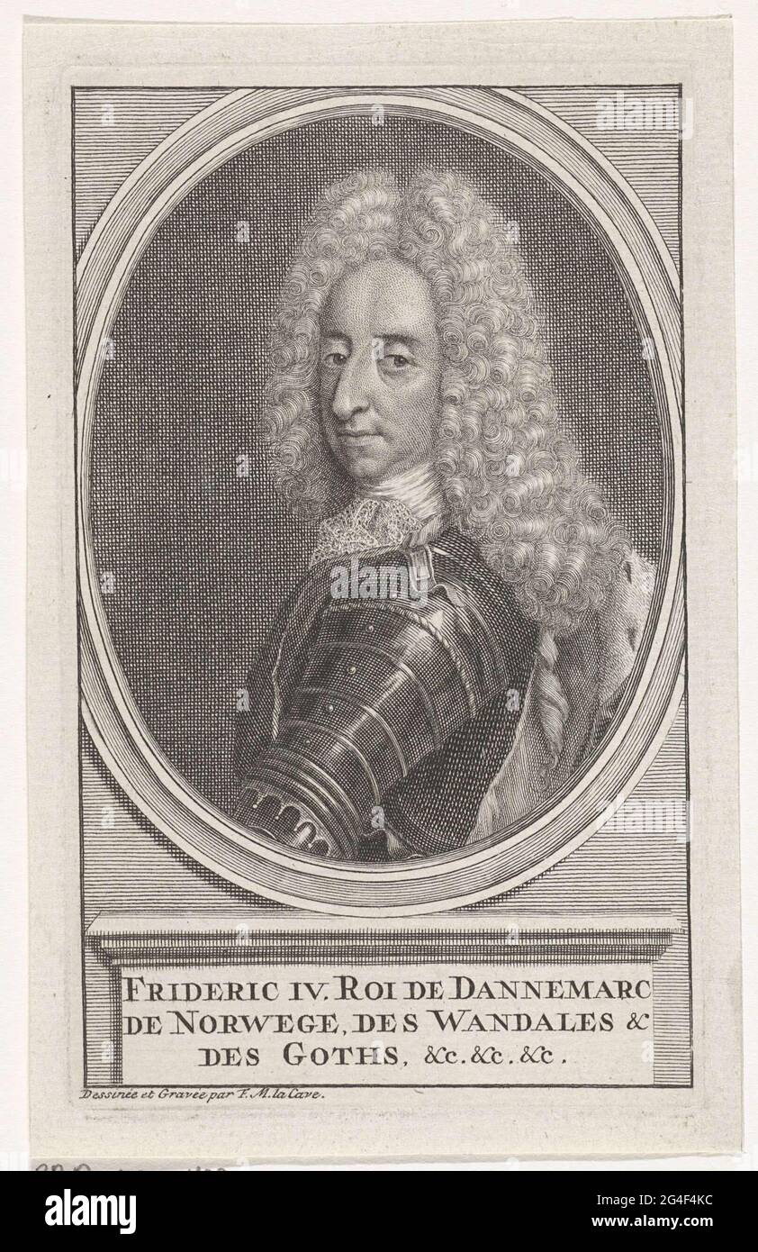 . Portrait of Frederik IV, king of Denmark and Norway, dressed in armor ...