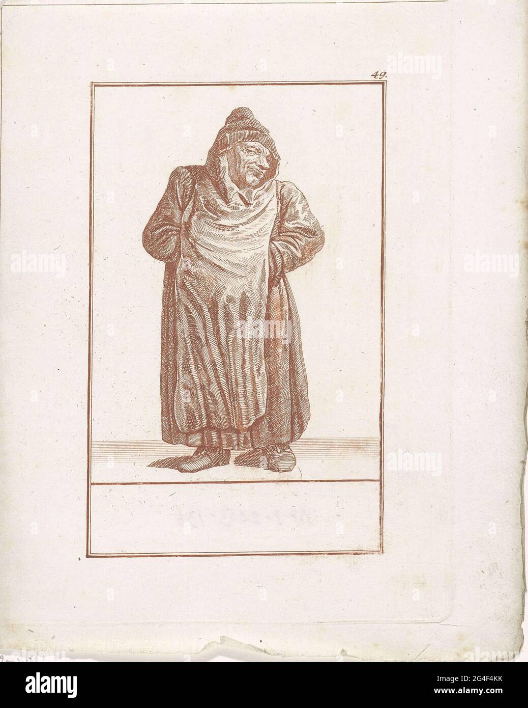. Monk, seen from the front, his hands below. Hood over the head. The ...