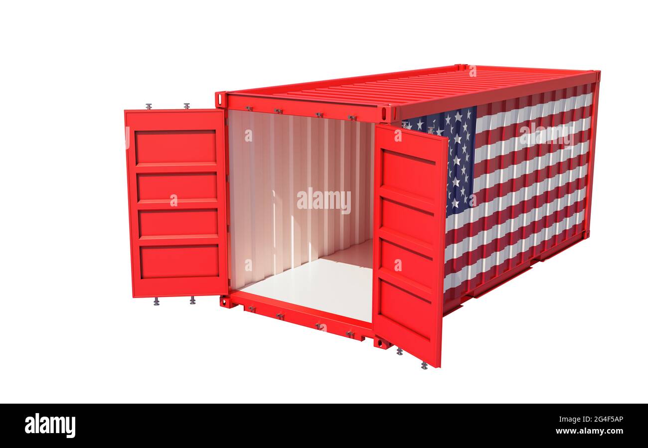 Shipping Container with USA flag isolated on white - 3D Rendering Stock ...