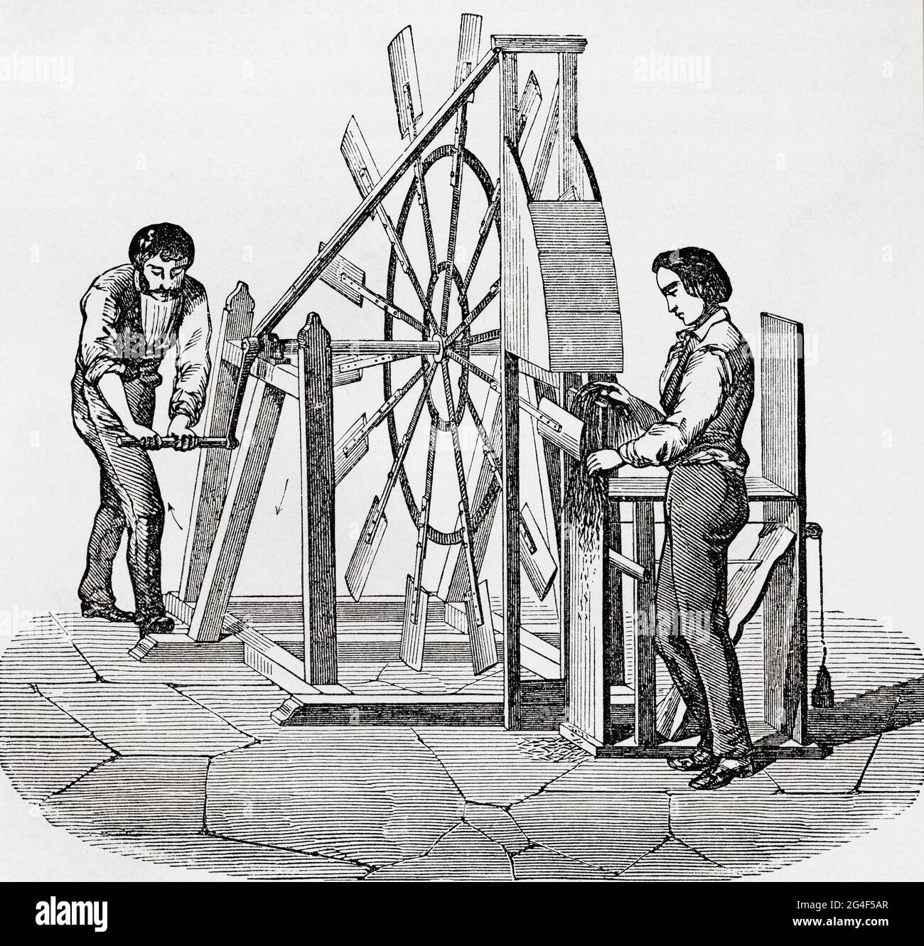 Workers using a hemp and flax scutching machine, scutching is the ... Workers using a hemp and flax scutching machine, scutching is the ...
