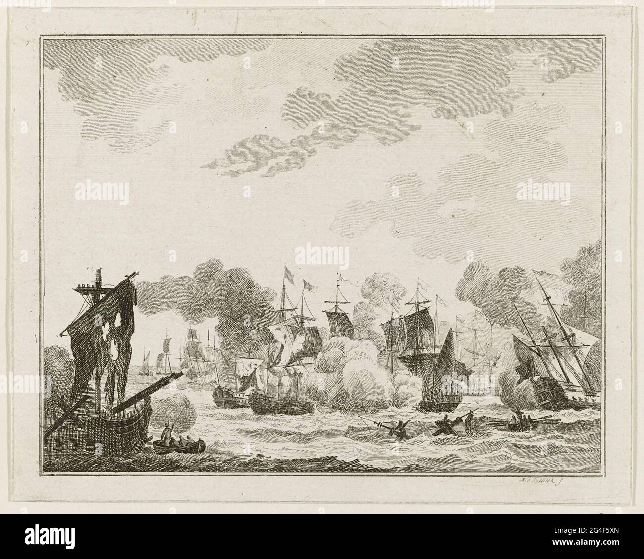 . The Dutch and English ships during the sea battle at Doggersbank on 5 ...