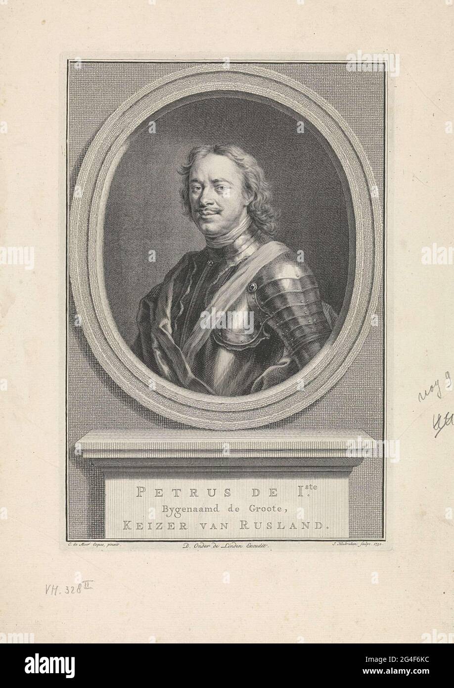. Portrait in half as to the left of Peter I the Great, Tsar of Russia ...