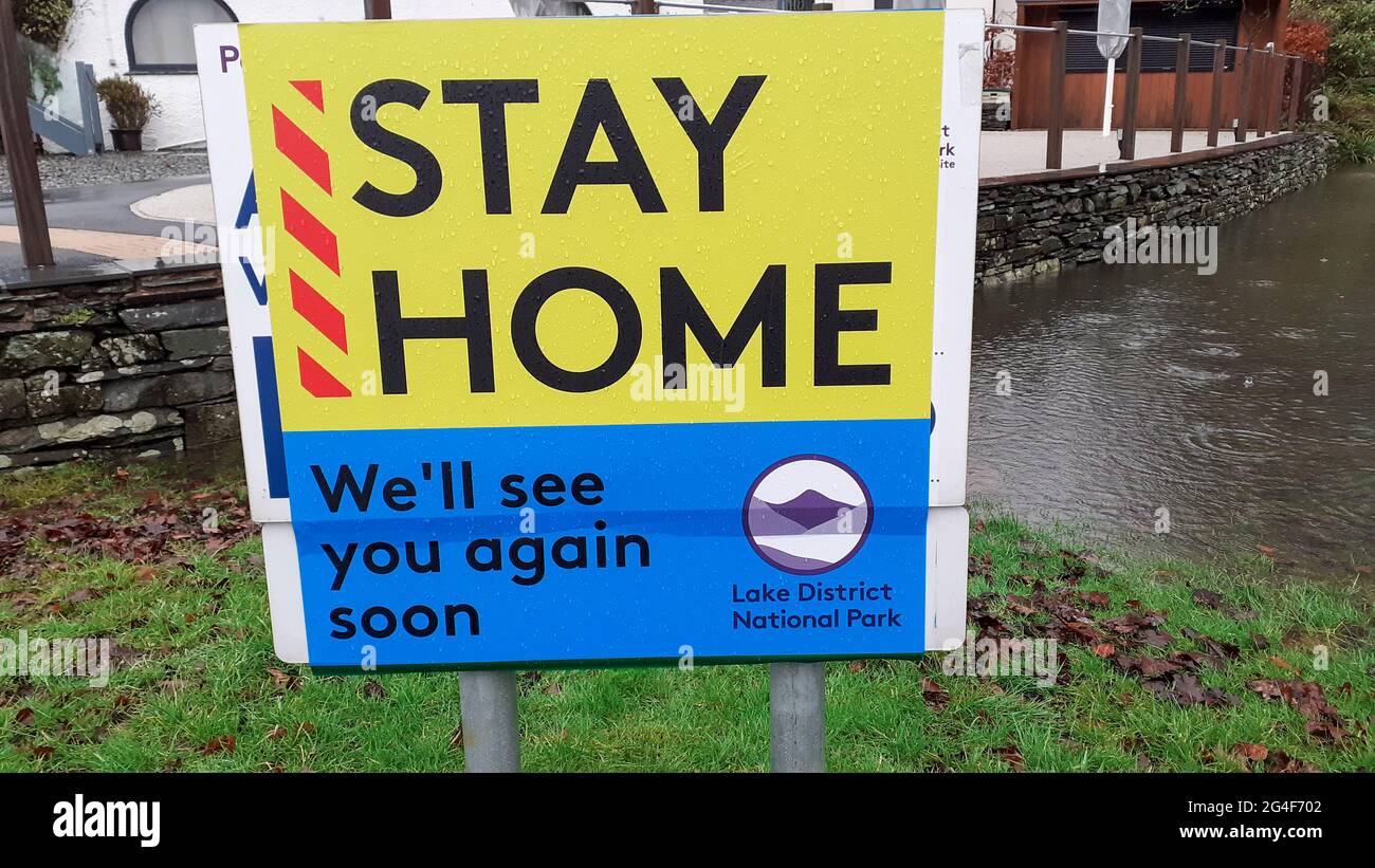 Stay at home signs in ambleside during the Covid lockdown, Ambleside ...