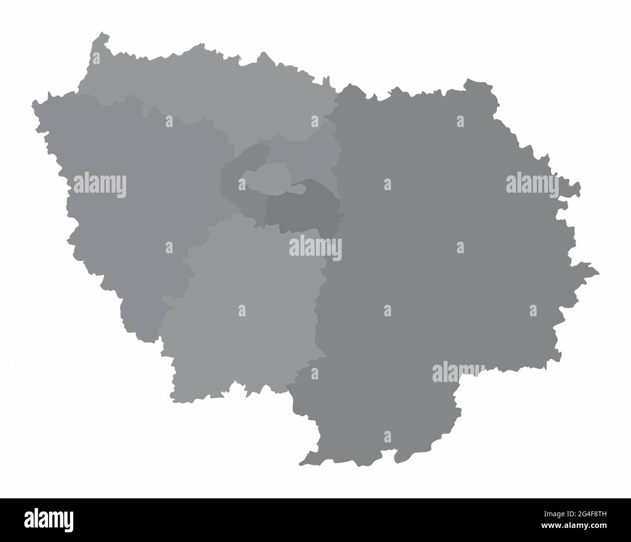 Ile-de-France region, administrative grayscale map isolated on white background, France Stock ...