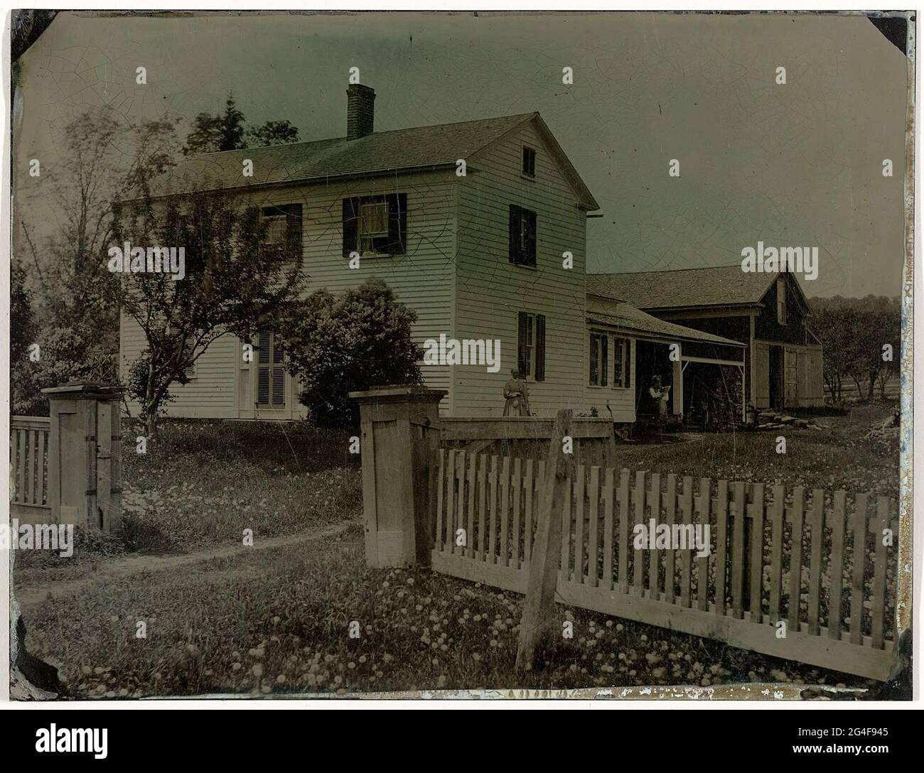 . Wooden house with the residents before, including Isaac van Nstrand ...