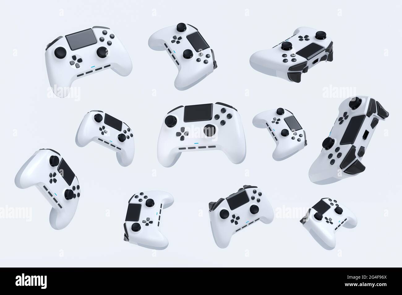 Flying gamer joysticks or gamepads on white background Stock Photo - Alamy