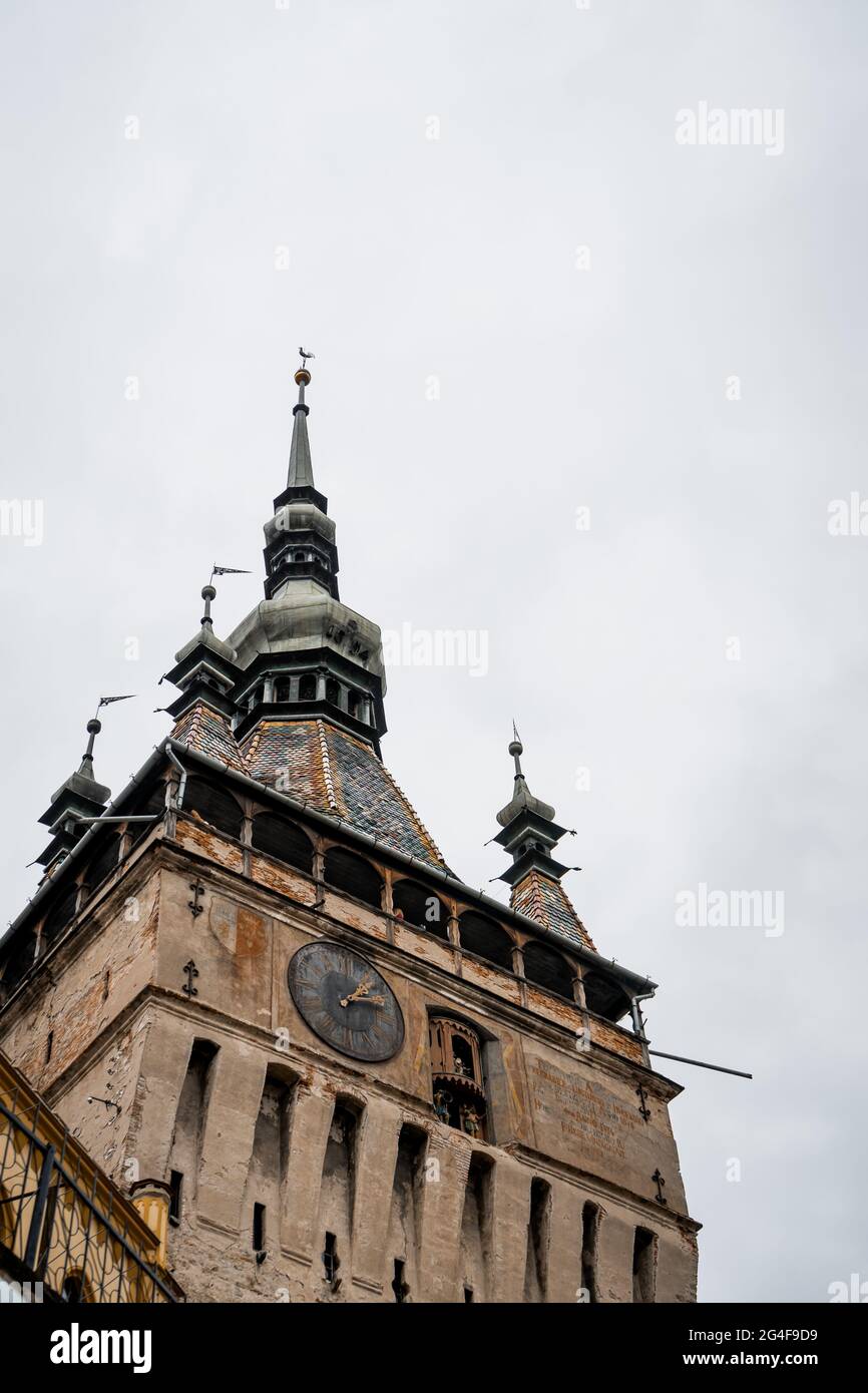 Medieval clock tower in the UNESCO World Heritage citadel of Sighisoara ...