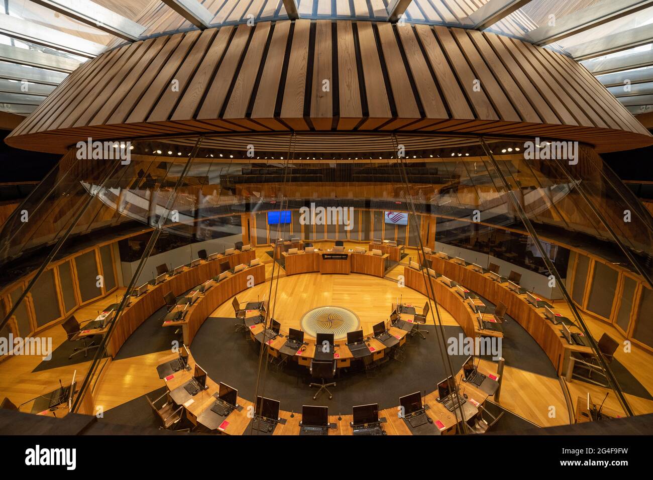 A general view inside the Senedd, home of the Welsh Parliament, in ...