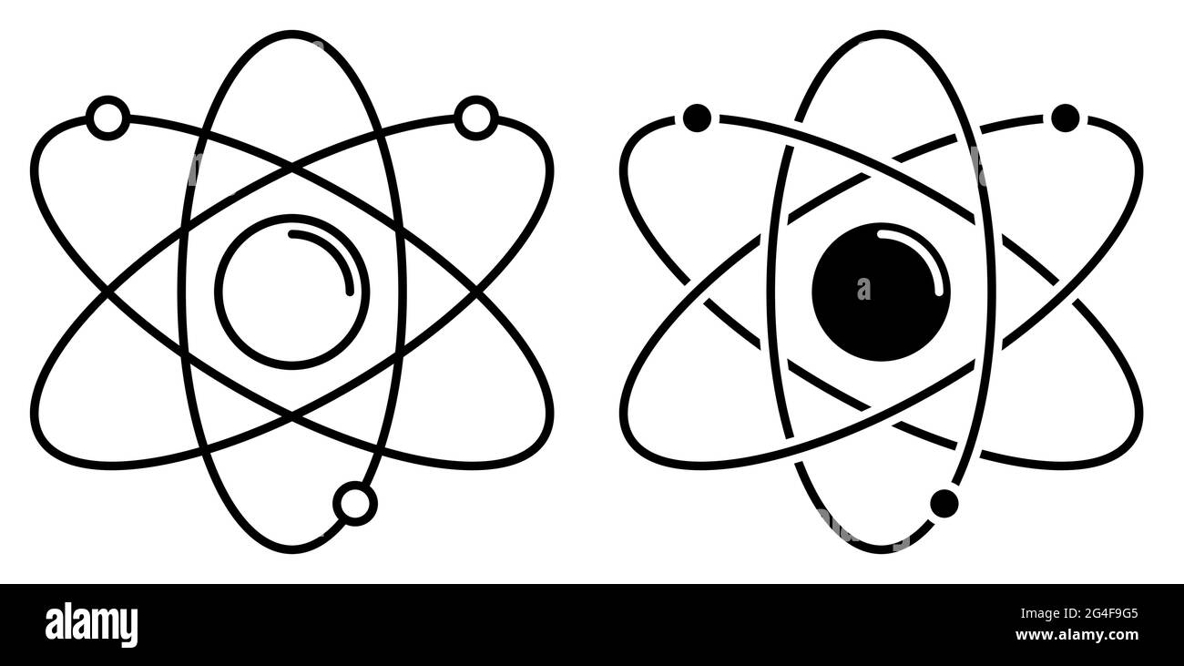 Atom icon. Electrons revolve around proton in orbits. School education ...