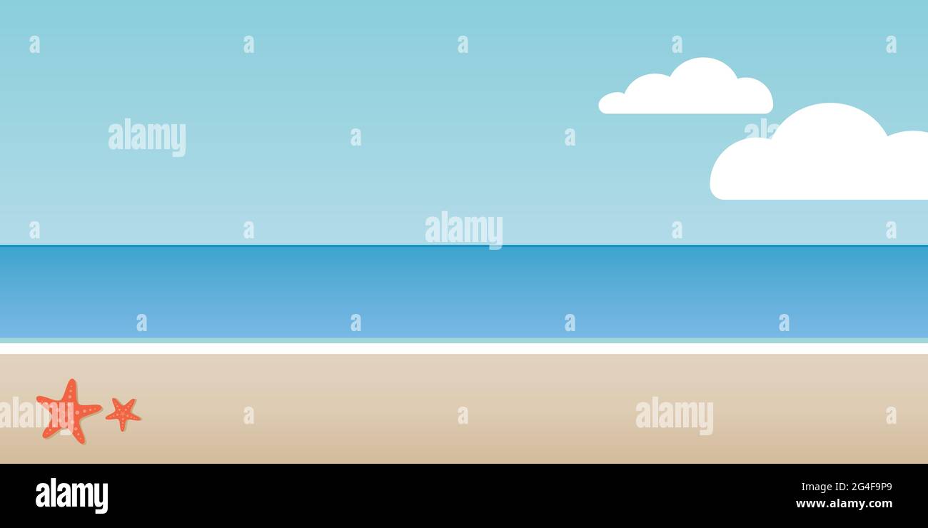 Summer beach horizon. Clouds in the sky. Vector illustration, flat ...