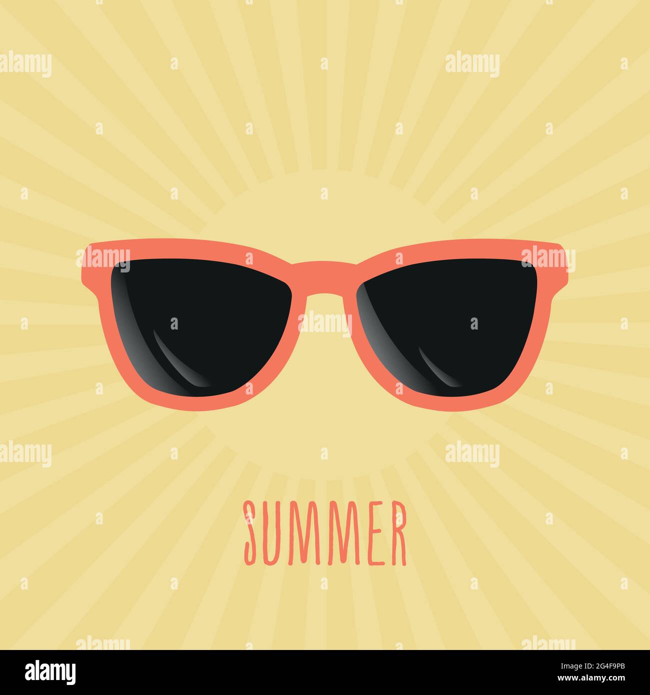 Coral summer sunglasses. Striped background. Vector illustration, flat ...