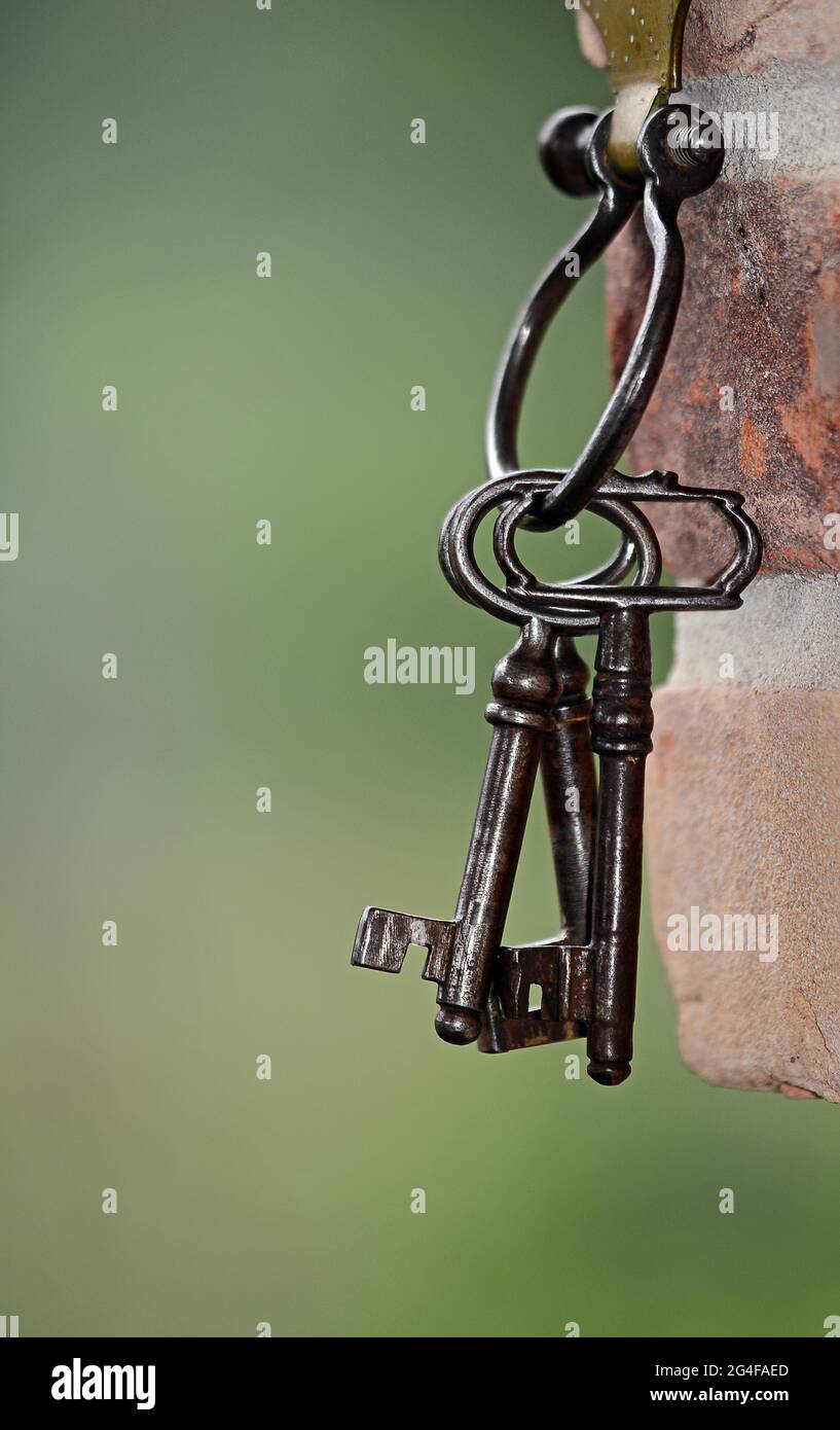 Key ring with old keys hanging on a wall, Germany Stock Photo - Alamy