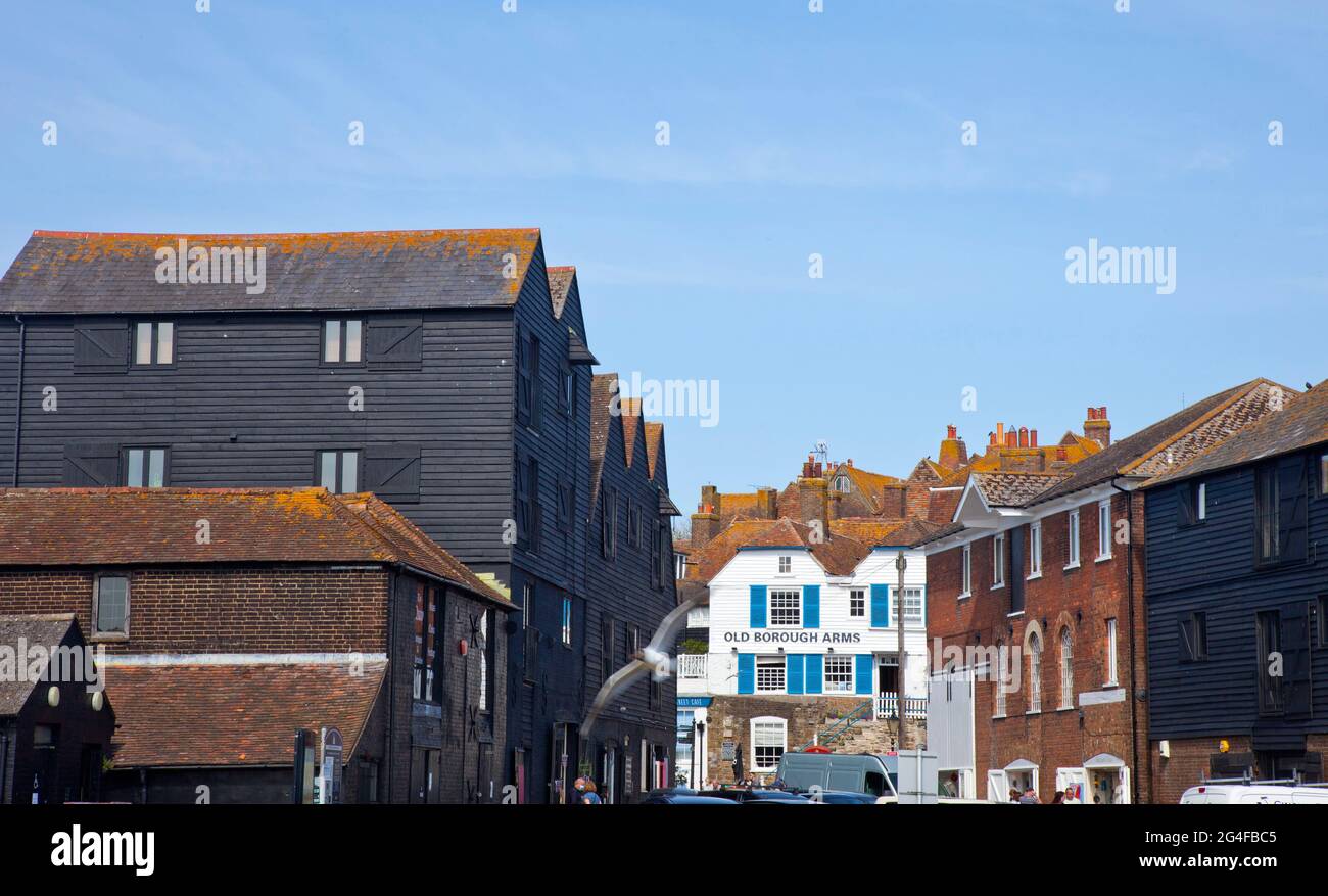 Buildings on the quayside at Rye in Kent, England, featuring the Old ...