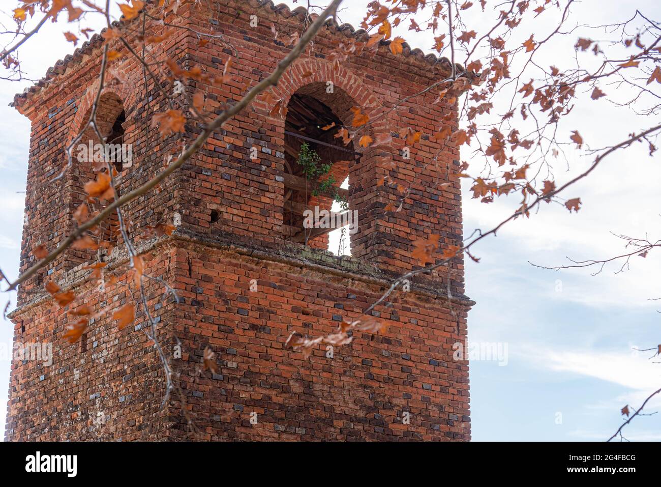 Ancient church tower architecture built of baked bricks. Construction ...