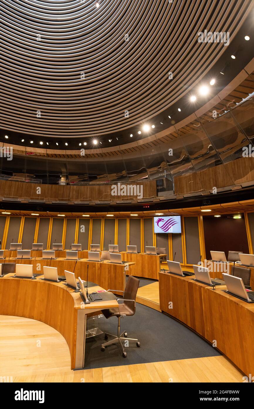 A general view inside the Senedd, home of the Welsh Parliament, in ...