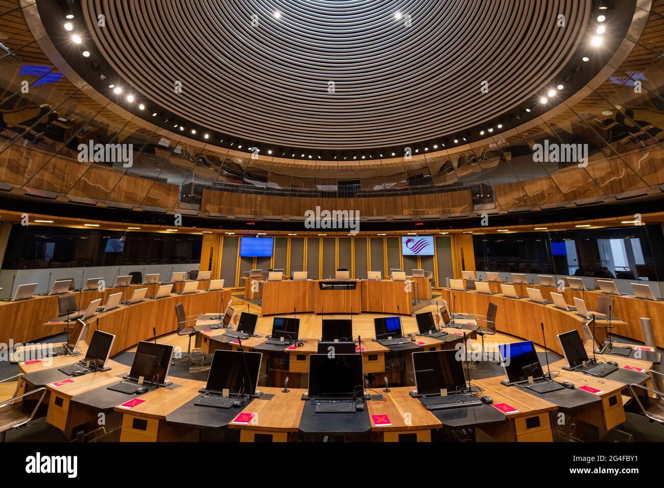 A general view inside the siambr, the debating chamber of the Senedd ...