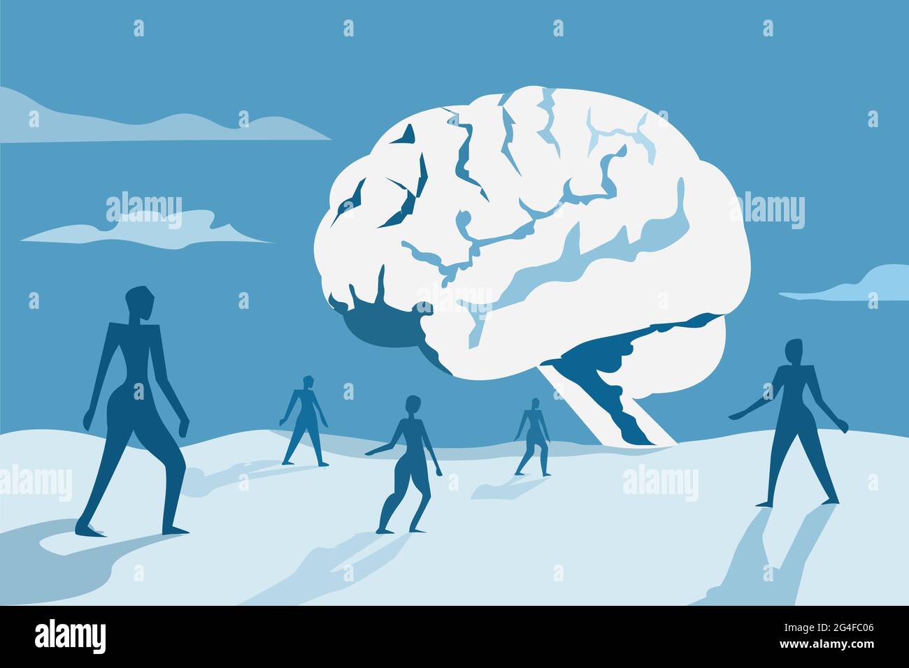People walking towards a giant structure of brain Stock Vector Image ...